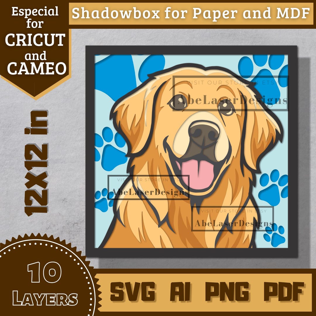 Dog V3 Golden Retriever Shadow Box SVG Pet Portrait Layered Papercut ...