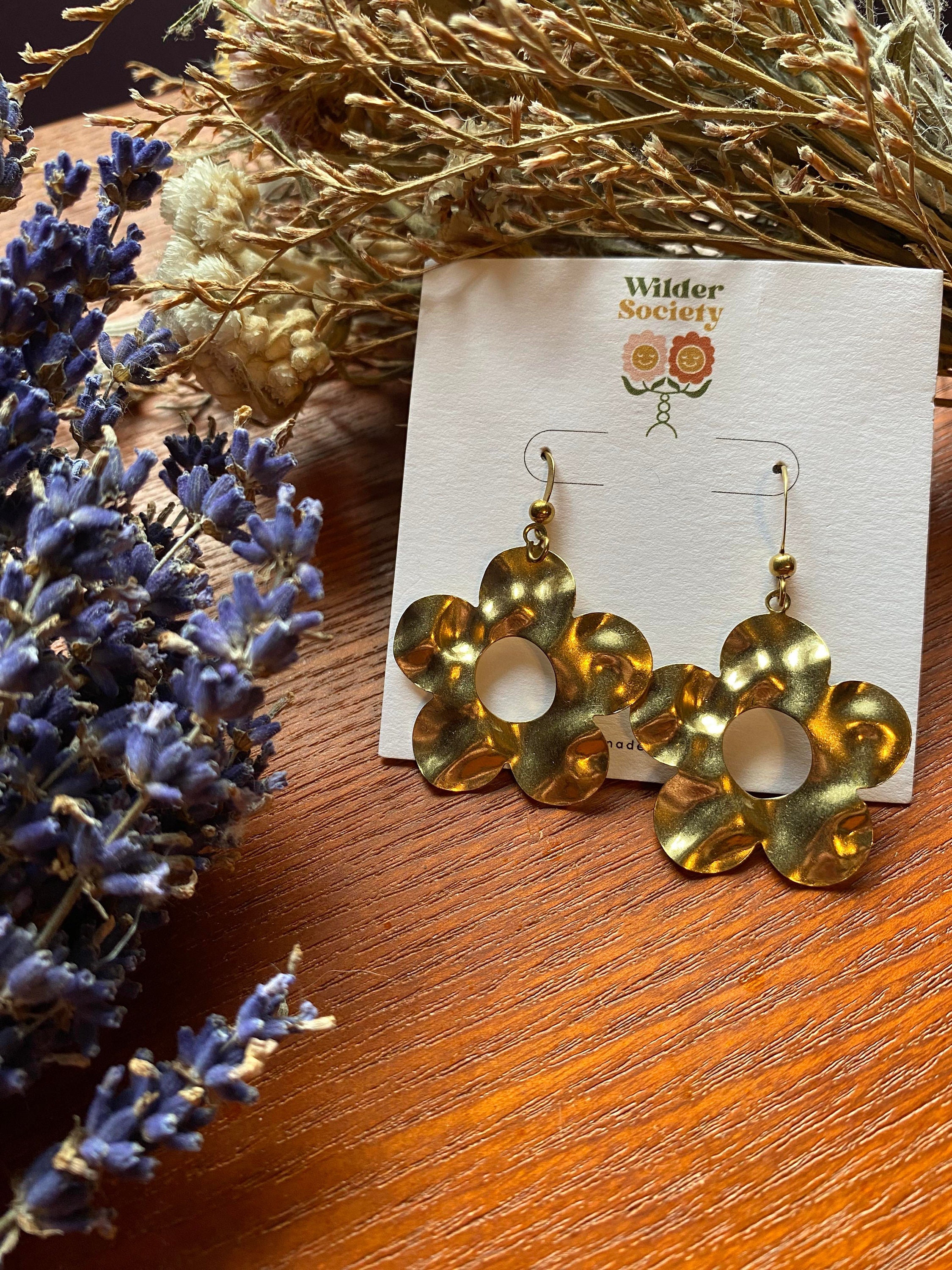 Groovy Flower 70s Brass Earrings, Retro Earrings, 60s Earrings, Dangle ...