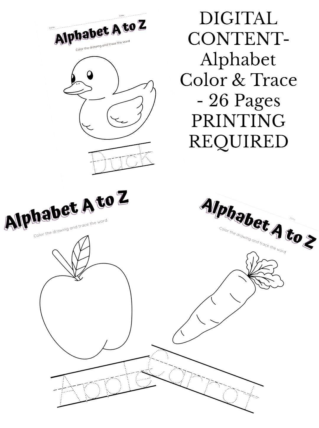 Digital Content - Alphabet Color & Trace - 26 Pages - Etsy