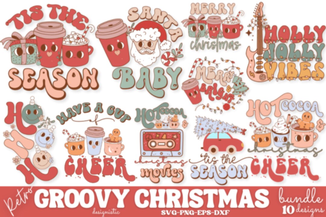 10 Retro Groovy Christmas SVG Bundle Christmas Sublimation - Etsy