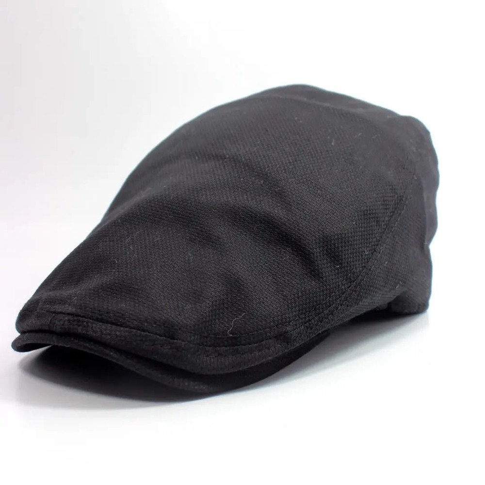BLACK Linen Flat Cap Adjustable Linen Flat Cap Linen Summer Hat Black ...