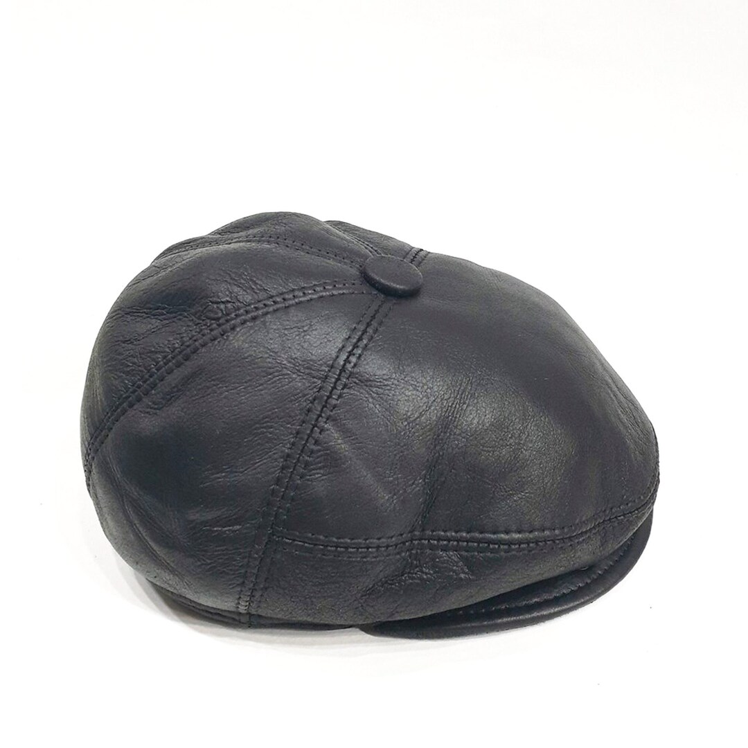 BLACK Winter Leather Newsboy Cap Earflap Fitted Hat Soft Hunting Hat ...