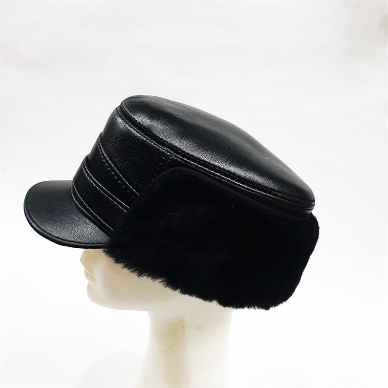 Leather Cap With Ear Flaps Genuine Leather Cap Baseball Cap - Etsy