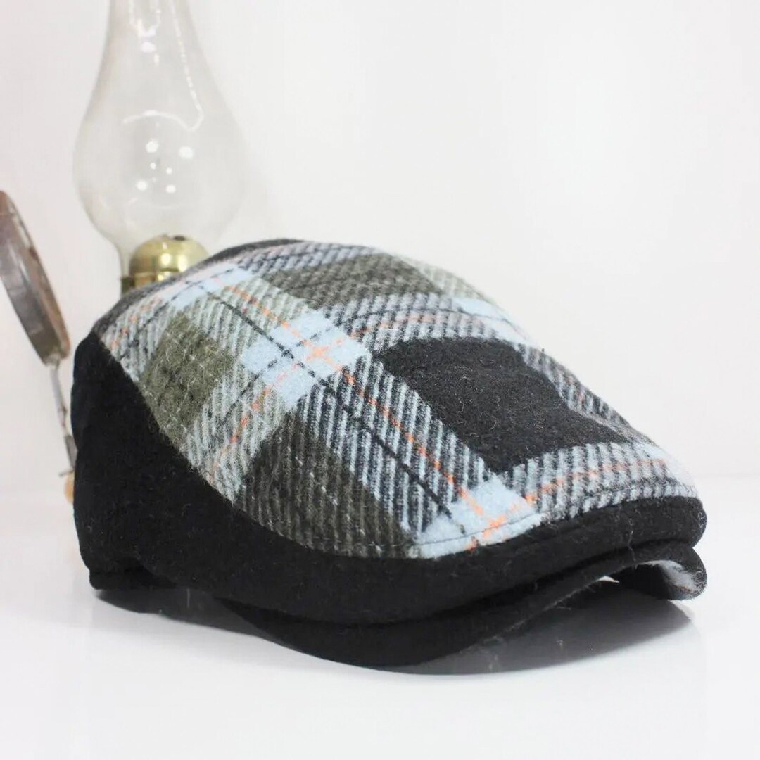BLACK Plaid Pattern Cashmere Driver Flat Cap Men Newsboy Hat Classic ...