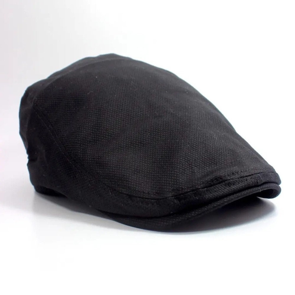 BLACK Linen Flat Cap Adjustable Linen Flat Cap Linen Summer Hat Black ...
