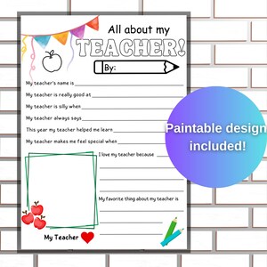 All About My Teacher Coloring Page Teacher Appreciation Week - Etsy