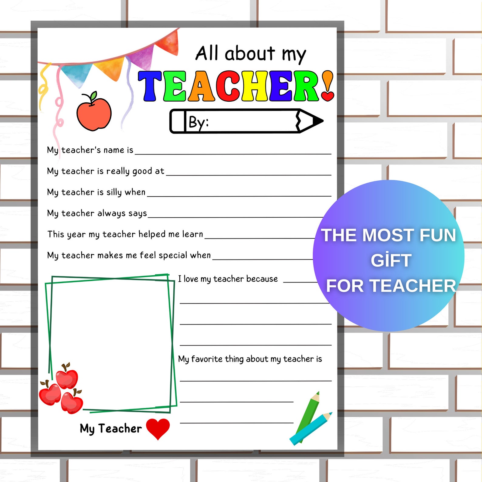 All About My Teacher Coloring Page Teacher Appreciation Week - Etsy