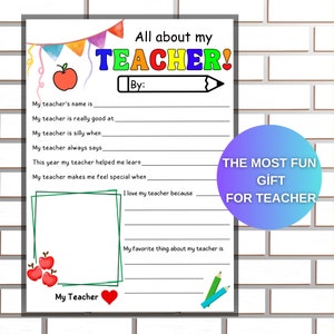 All About My Teacher Coloring Page Teacher Appreciation Week - Etsy