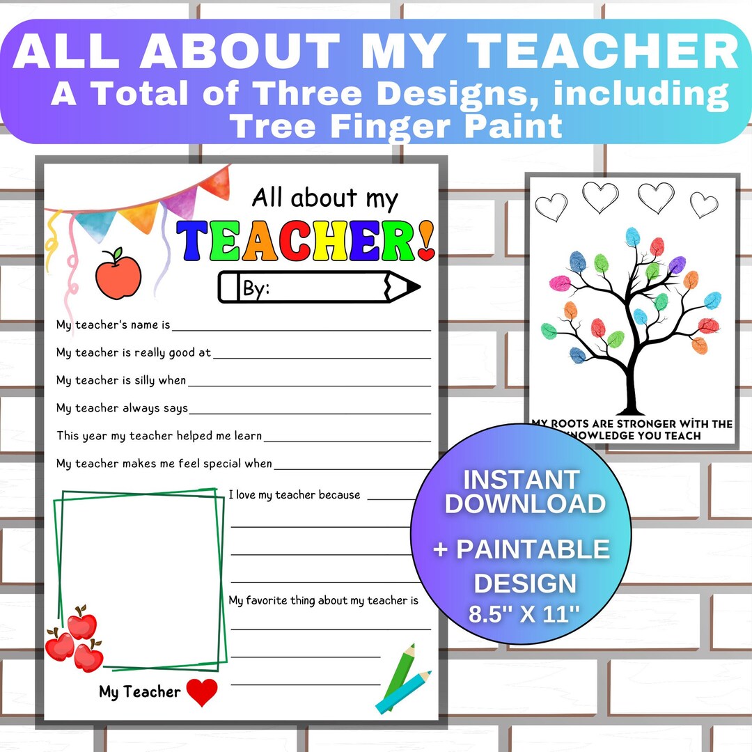 All About My Teacher Coloring Page Teacher Appreciation Week - Etsy