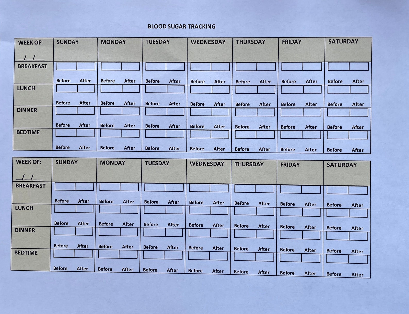 Blood Sugar Tracking Editable Template - Etsy