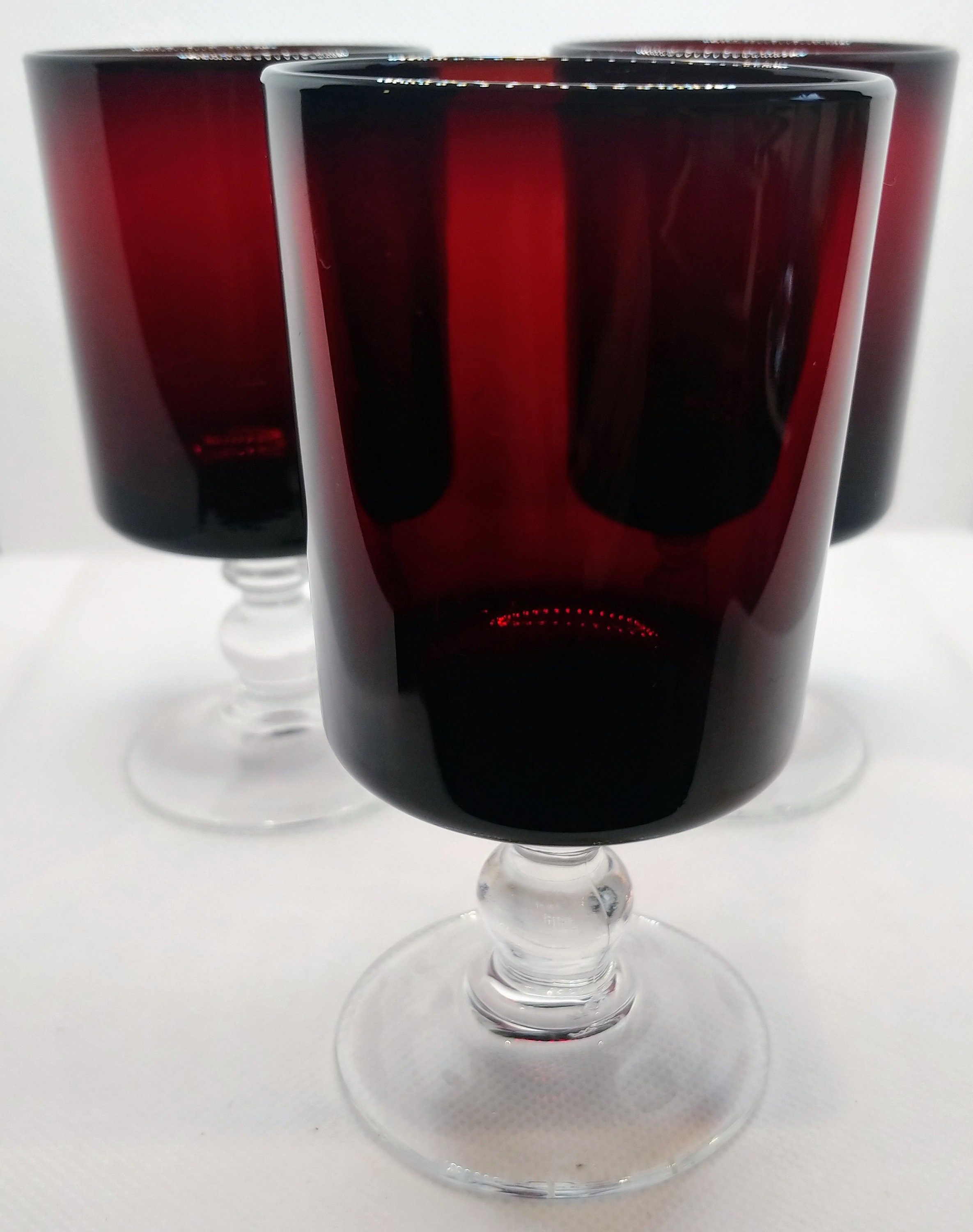 Vintage Luminarc Arcoroc Ruby Red Glasses With Footed Stem - Etsy