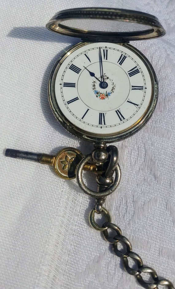 Antique Thomas Sly Silver pocket watch with chain and… - Gem