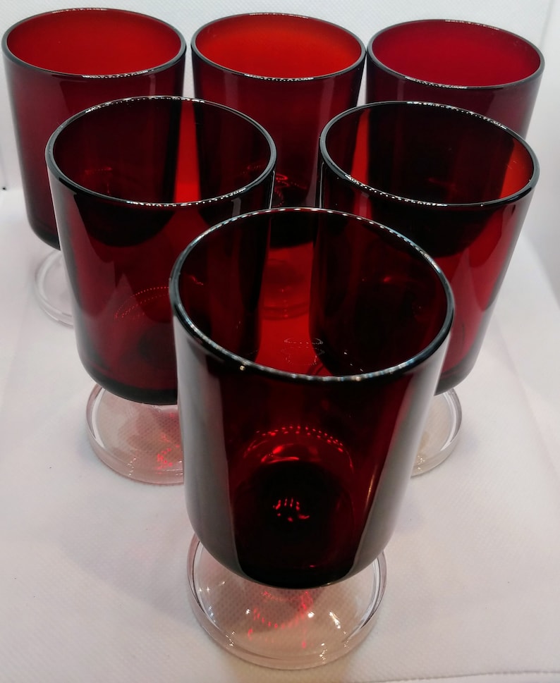 Vintage Luminarc Arcoroc Ruby Red Wine Glasses With Pedestal - Etsy