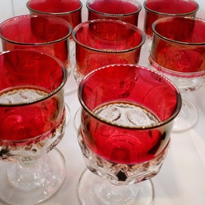 Vintage Set of 10 Indian Glass Thumbprint Goblets With Cranberry Rimmed ...