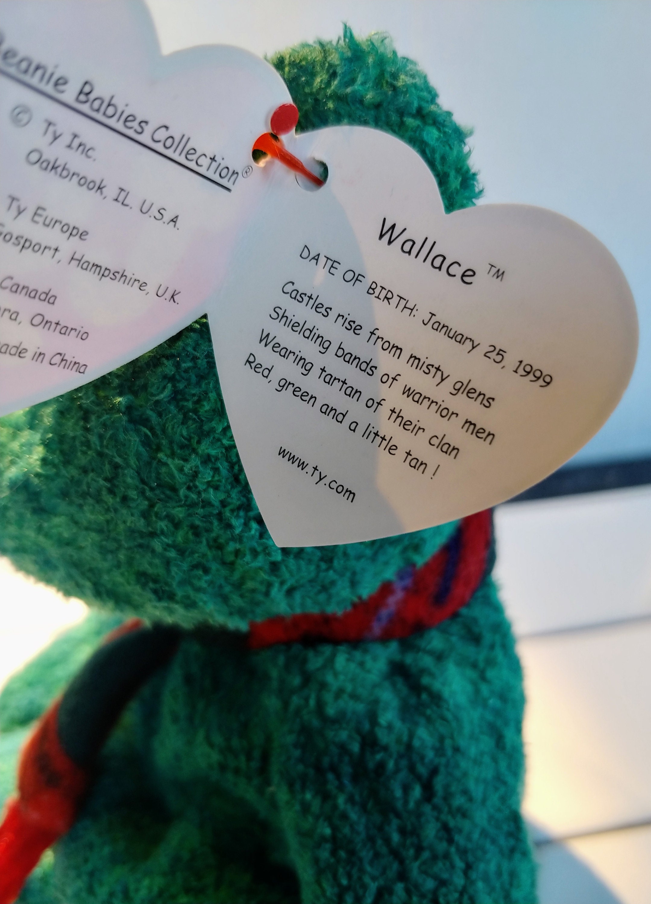TY Beanie Baby Wallace, Emerald Green Stuffed Bear With Red Scarf ...