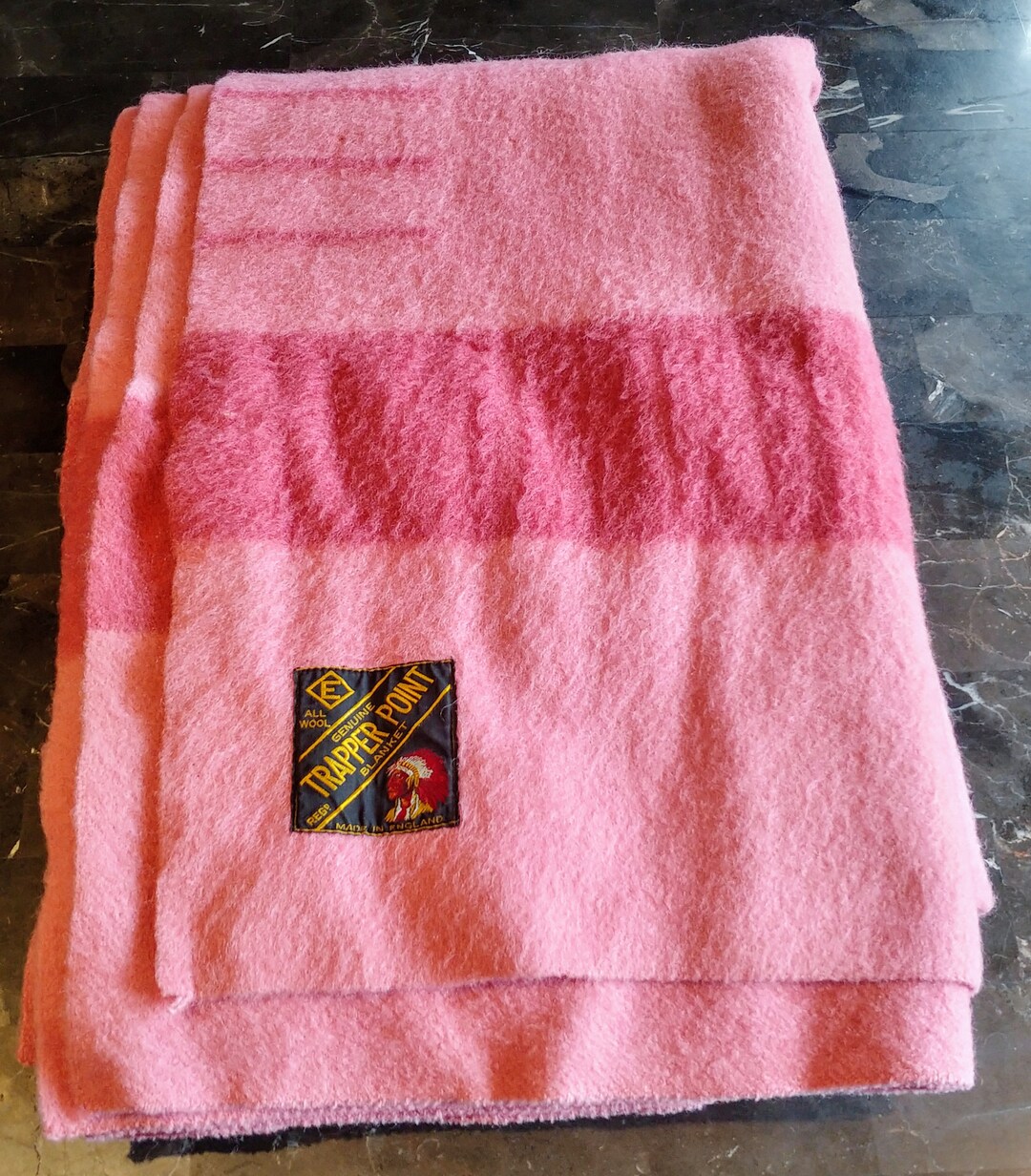 Vintage Genuine Trapper 3 1/2 Point Wool Blanket Pink Made in England ...