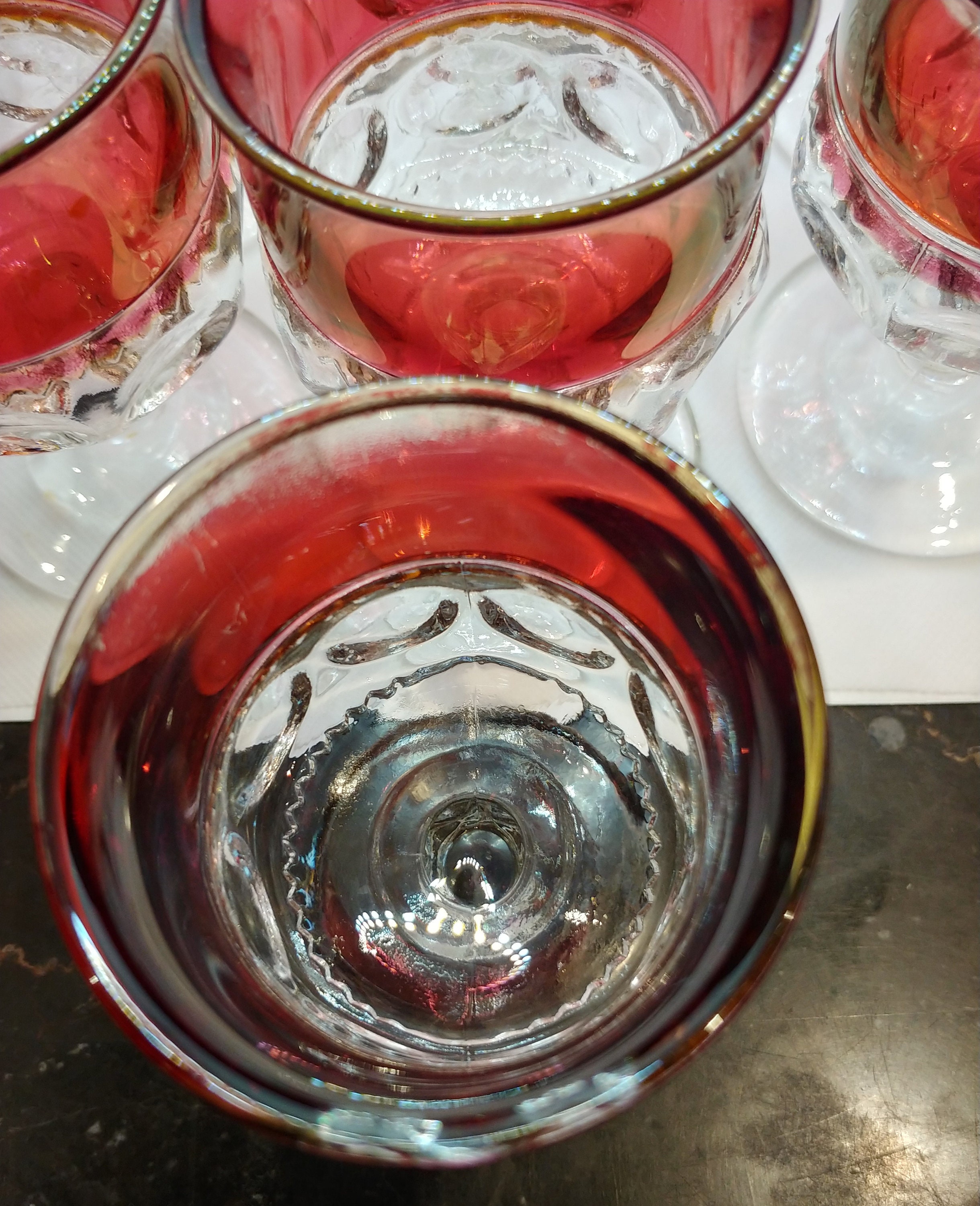Vintage Set of 10 Indian Glass Thumbprint Goblets With Cranberry Rimmed ...