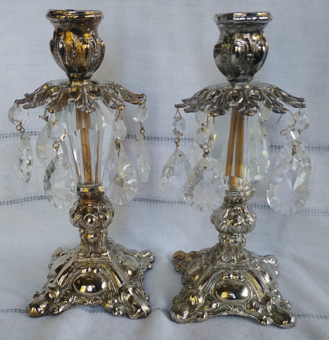 Vintage Pair of Art Nouveau Prism Candlestick Holders, Fancy ...