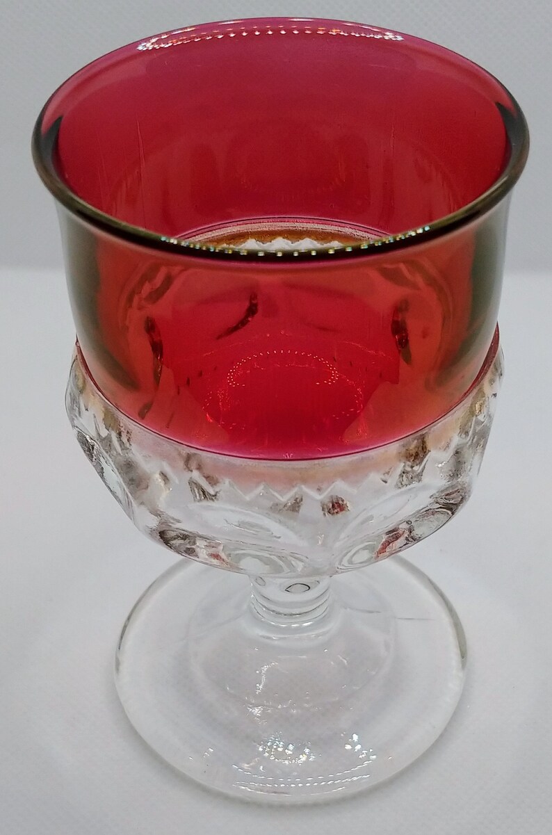 Vintage Set of 10 Indian Glass Thumbprint Goblets With Cranberry Rimmed ...