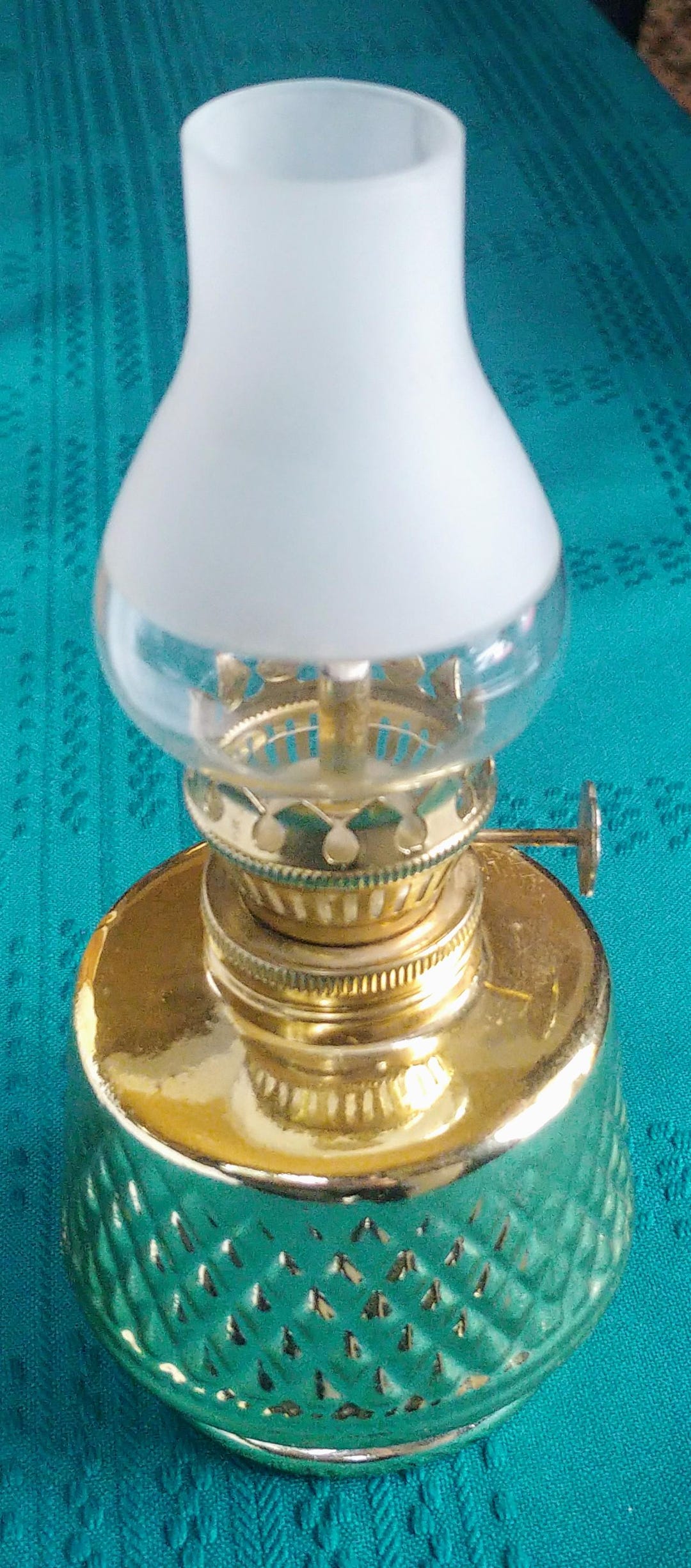 Vintage Gold Painted Porcelain Miniature Oil Lamp With Glass Shade - Etsy