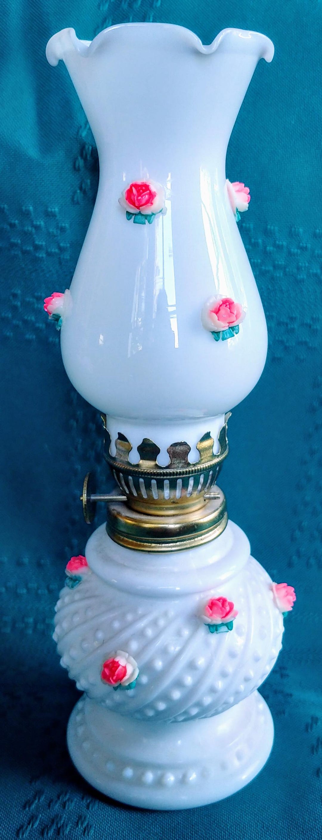Vintage Miniature Milk Glass Oil Lamp With Roses - Etsy