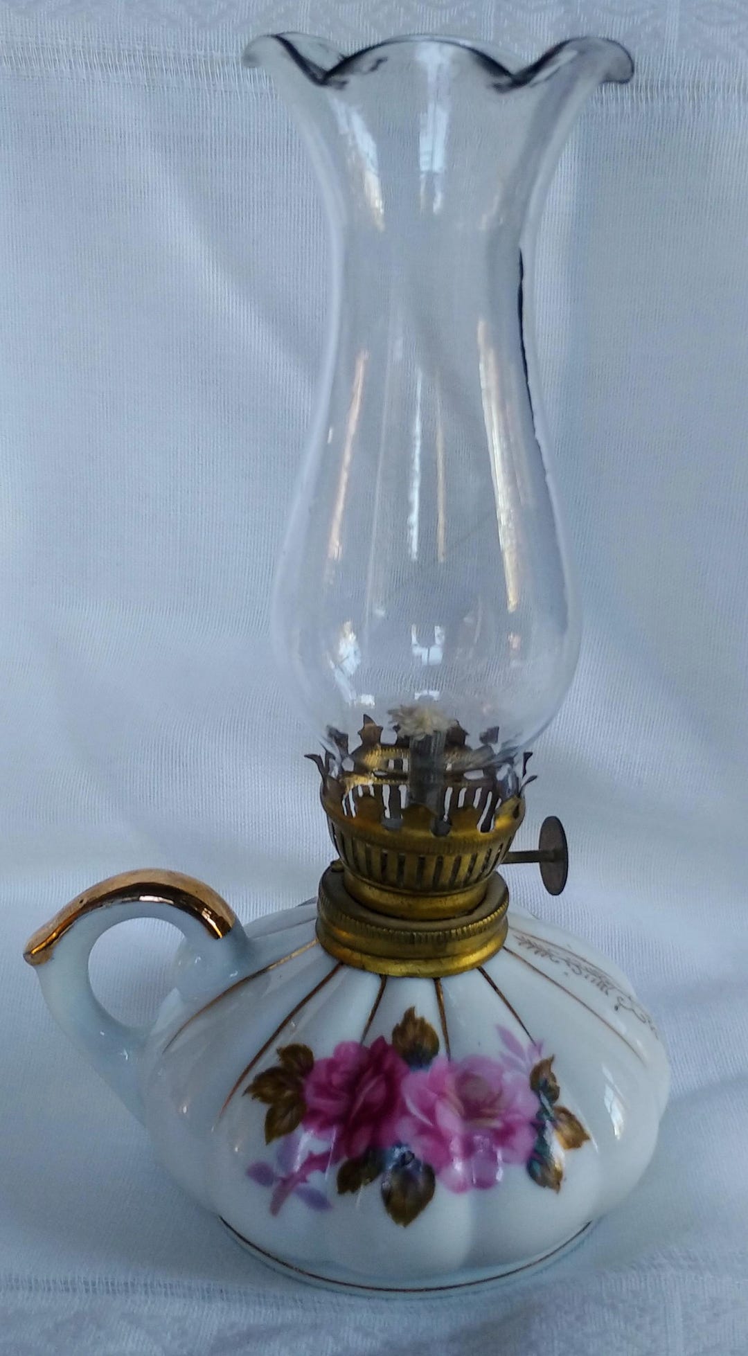 Vintage ESD Hand Painted Porcelain Miniature Oil Lamp With Floral ...