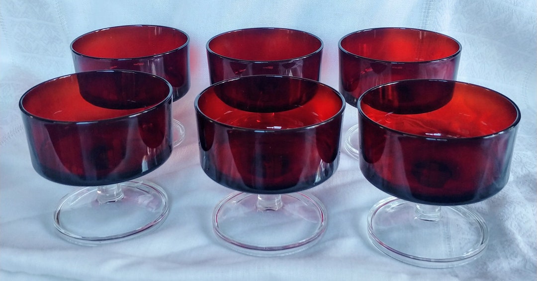 Luminarc Arcoroc Ruby Red Serving Bowls Set of 6, Red Glass Cups, Made ...