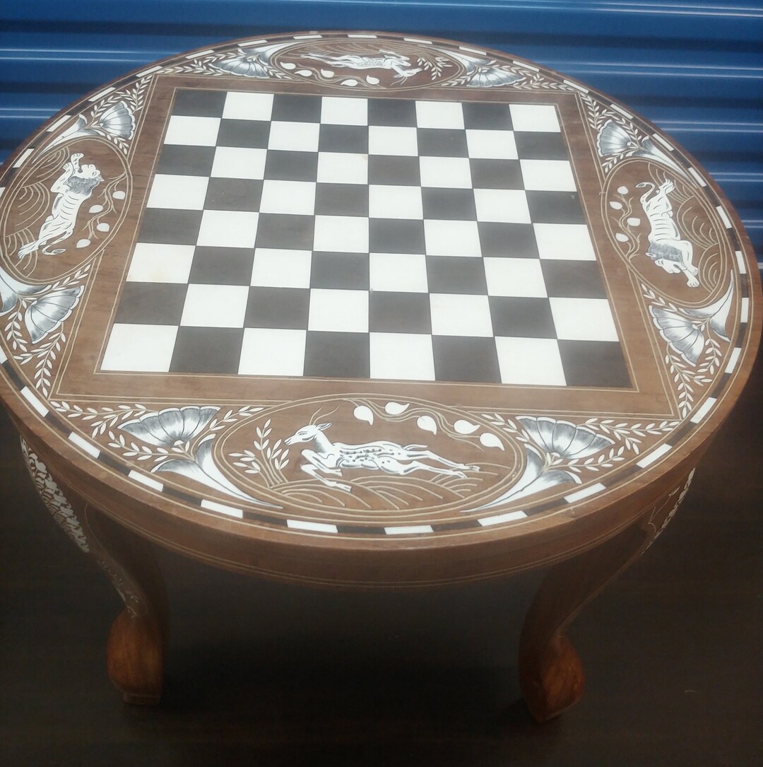 Vintage Wooden Chess Table, Arabic Wooden Table, Chess Board Table ...
