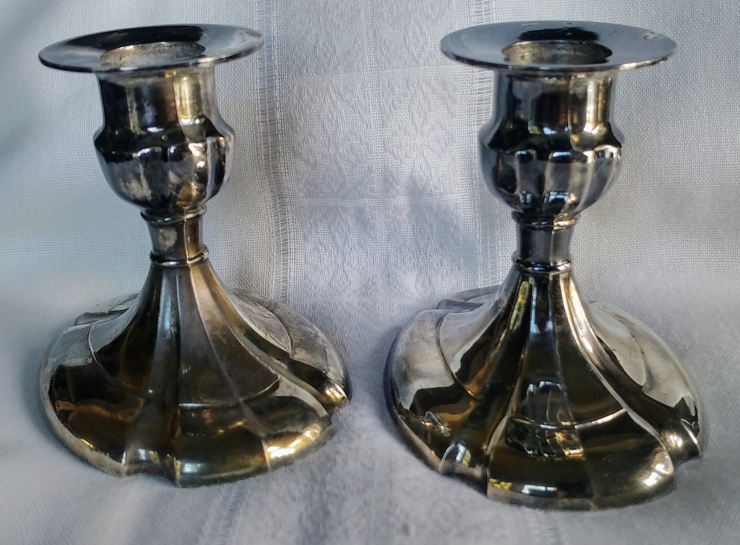 Vintage Silver Plated Candlestick Holders: Fancy Zinc Alloy Pair - Etsy