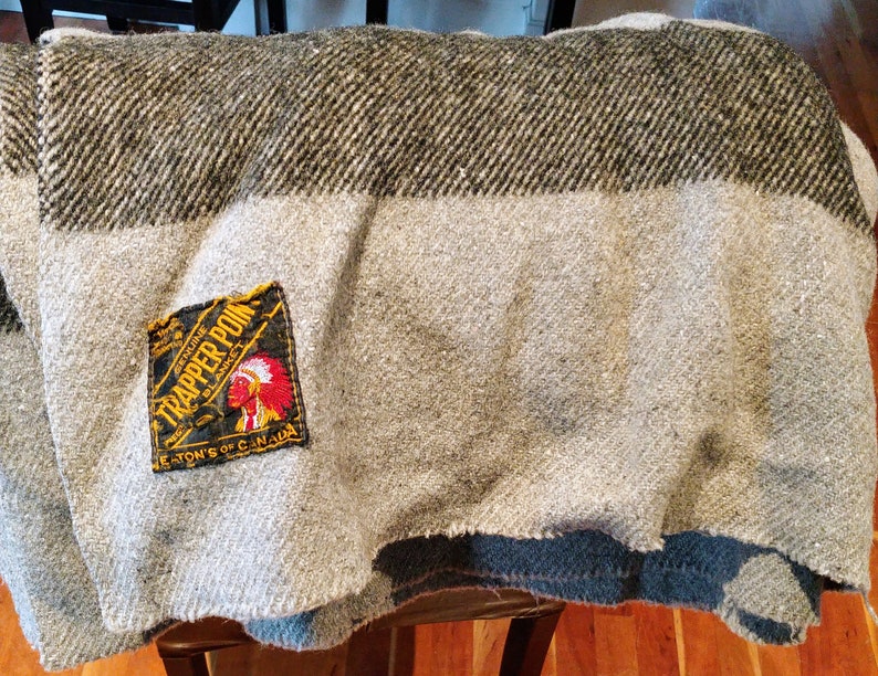 Vintage Trapper Point Wool Blanket: Eaton's of Canada, Made in England ...