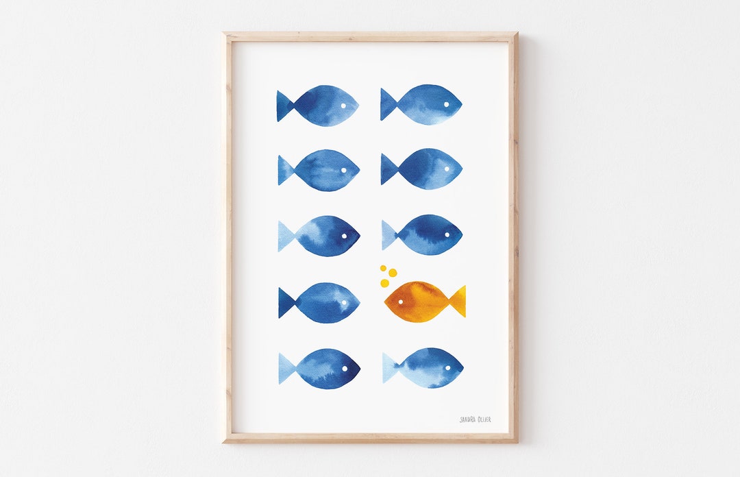 Minimal Poster for Children’s Room With Watercolor Fish With Gilding - Etsy