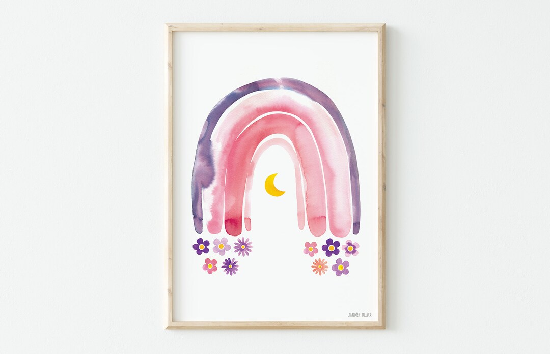 Boho Rainbow Poster for Children’s Room Decoration in Watercolour Ink ...