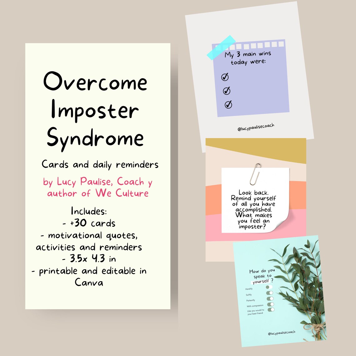 Editable Imposter Syndrome Self Care Card Deck Canva Template - Etsy