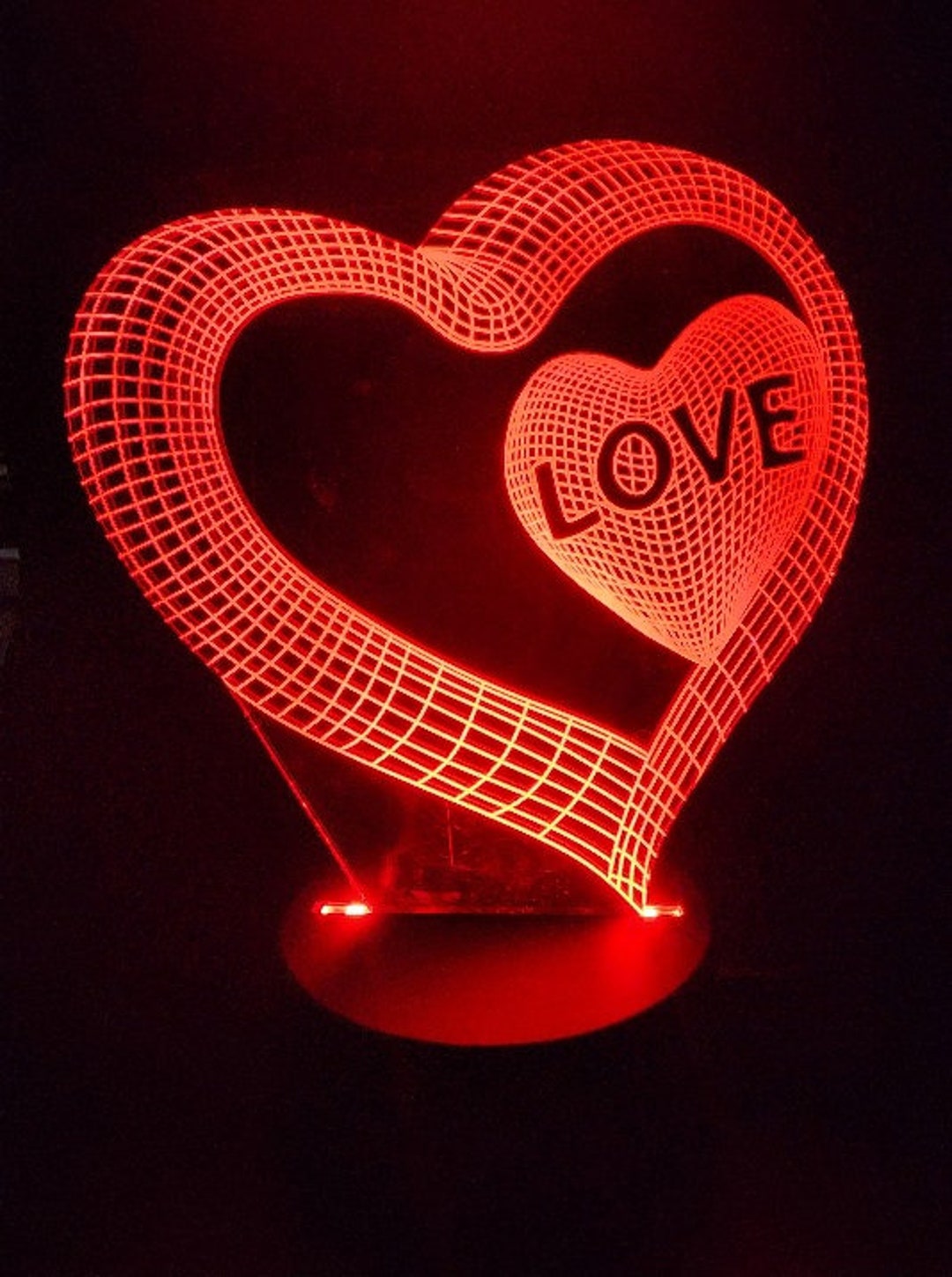 Acrylic 3D Heart LED Lamp, Unique Lighted Home Accent, Great for ...