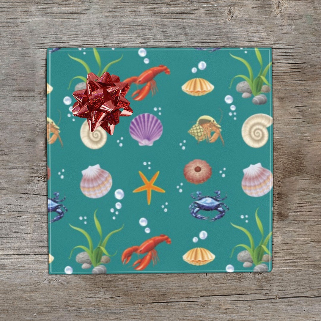 Under the Sea Delightful Turquoise Gift Wrap With Seashells, Lobsters ...