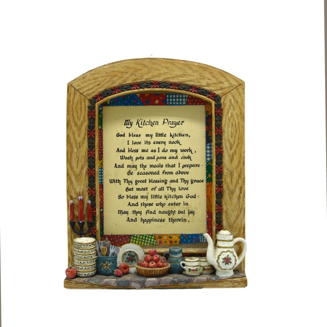 Vintage Farmhouse Style Kitchen Prayer Plaque, Wood Frame With Ceramic ...
