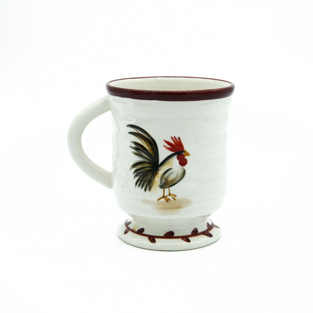 Vintage Rooster Pedestal Coffee Mug | Hand Painted Chicken Tea Cup Hot ...