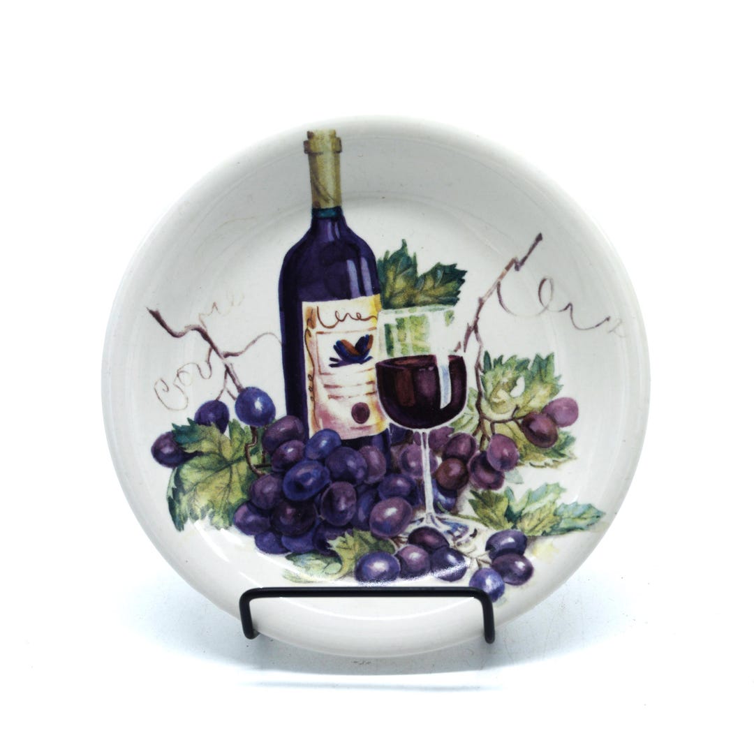 Small Grape Wine Accent Plate, Country Vineyard Decor, 6 Inch Snack ...
