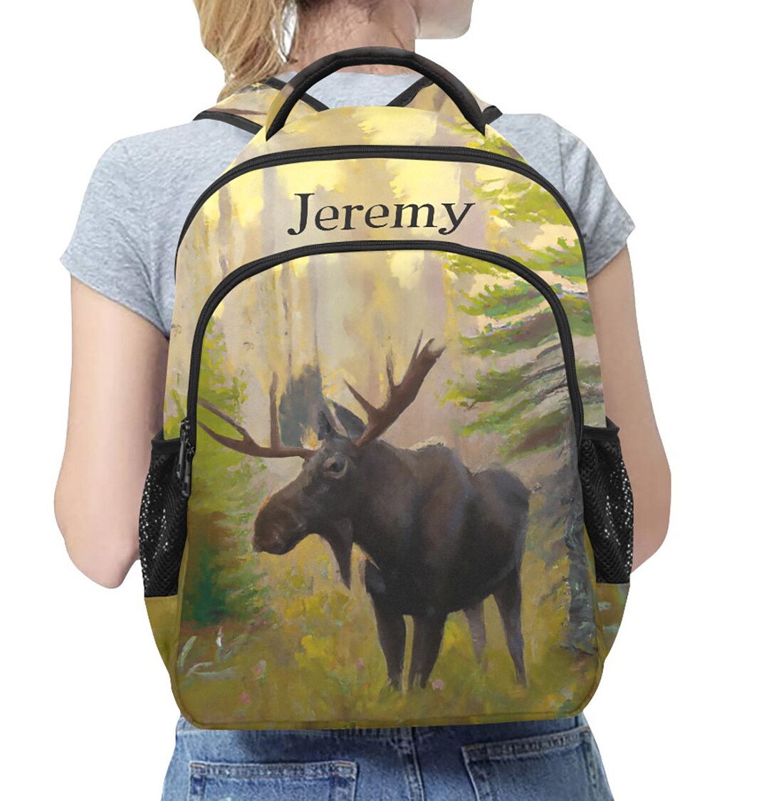Personalized Kids School Backpack Moose, Large Capacity Multifunction ...