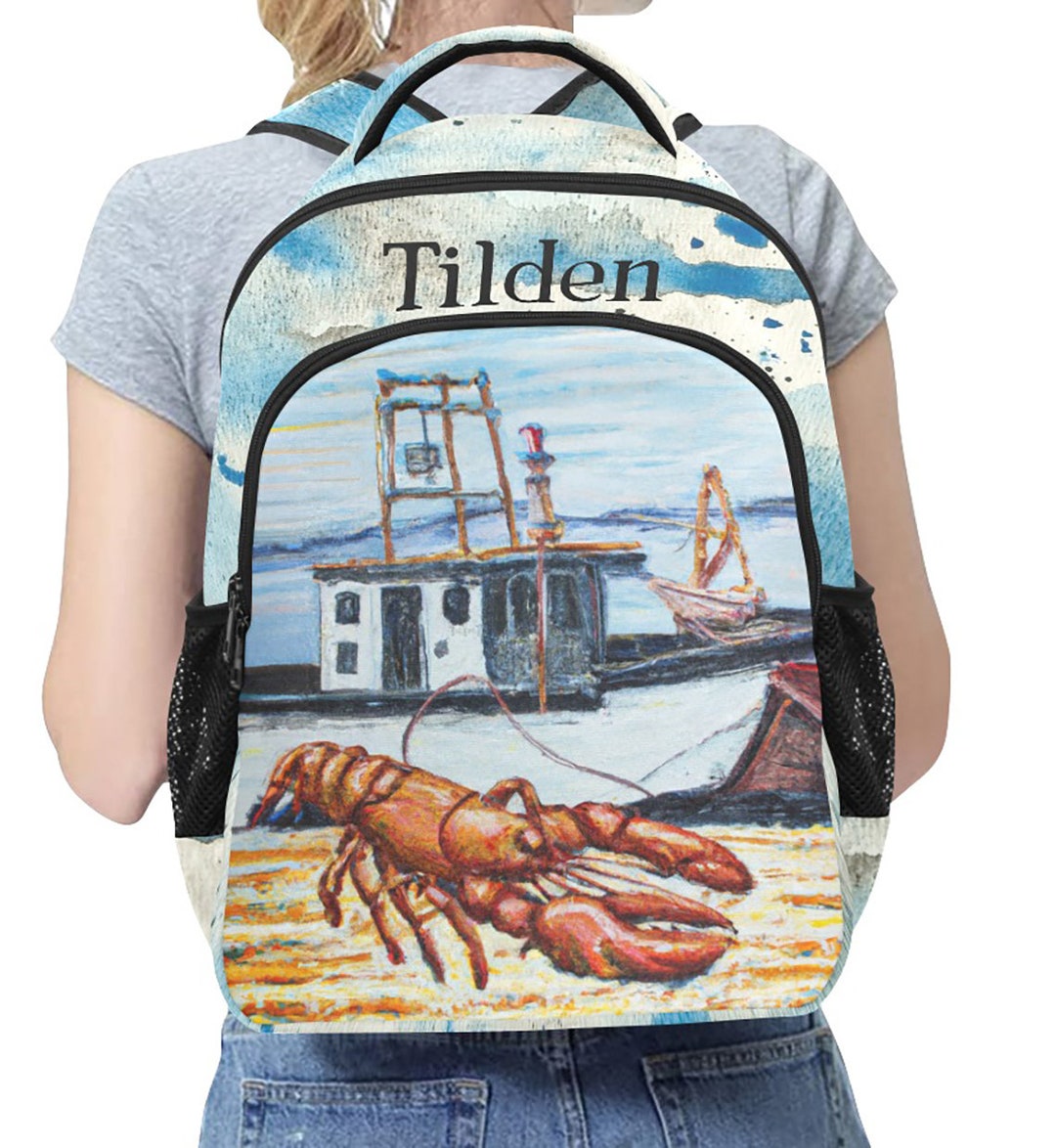 Personalized Lobster Backpack, Custom Name Nautical Bag, Coastal ...