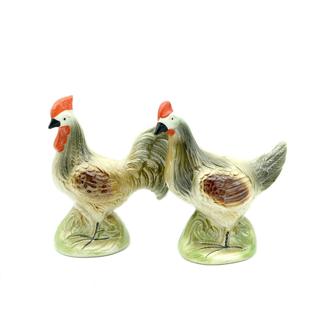 Vintage Chicken Figurines, Farmhouse Rooster and Hen Pair, Country ...