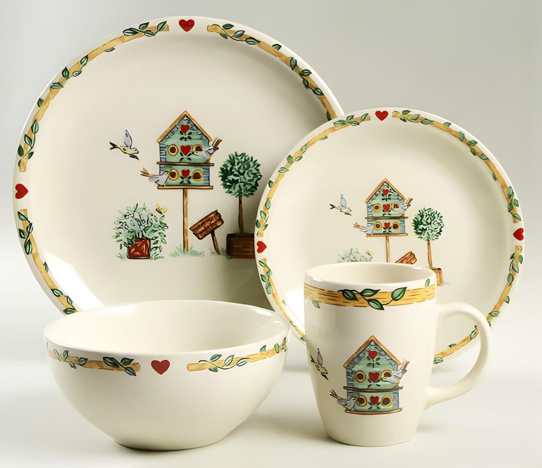 Thomson Pottery Birdhouse Dinnerware Set, Country Cottage Plates Bowls ...