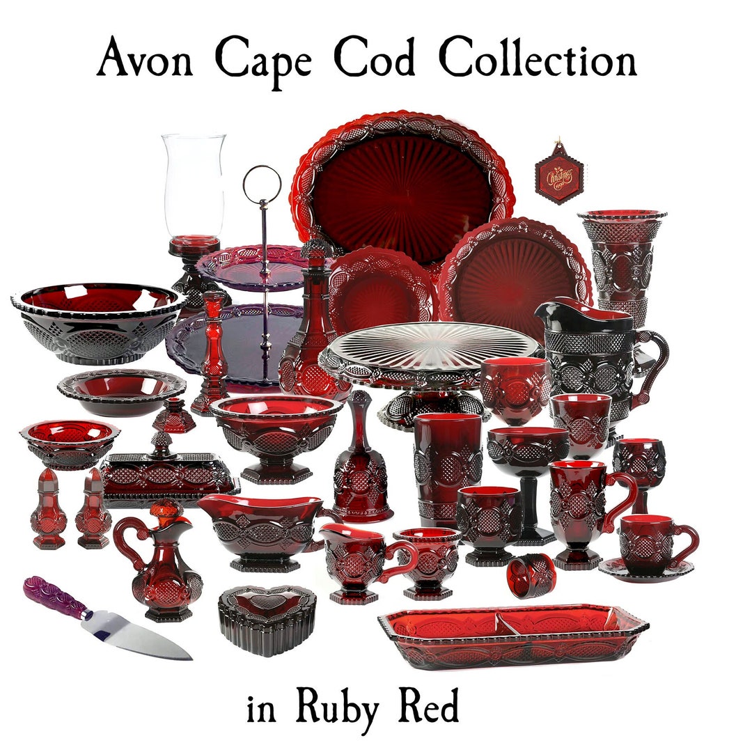Vintage Red Glassware Dinnerware, Avon Cape Cod Ruby Red Collection ...