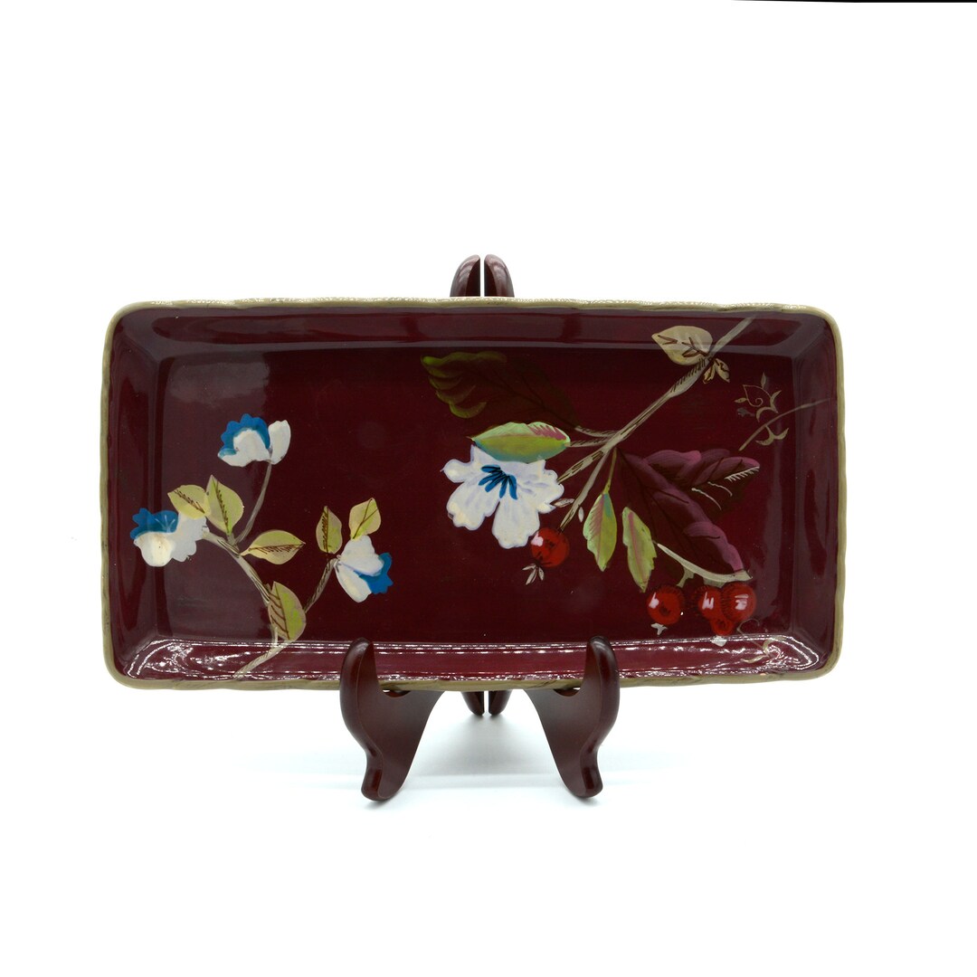 Floral Burgundy Serving Platter, Tracy Henna Collection Tray ...