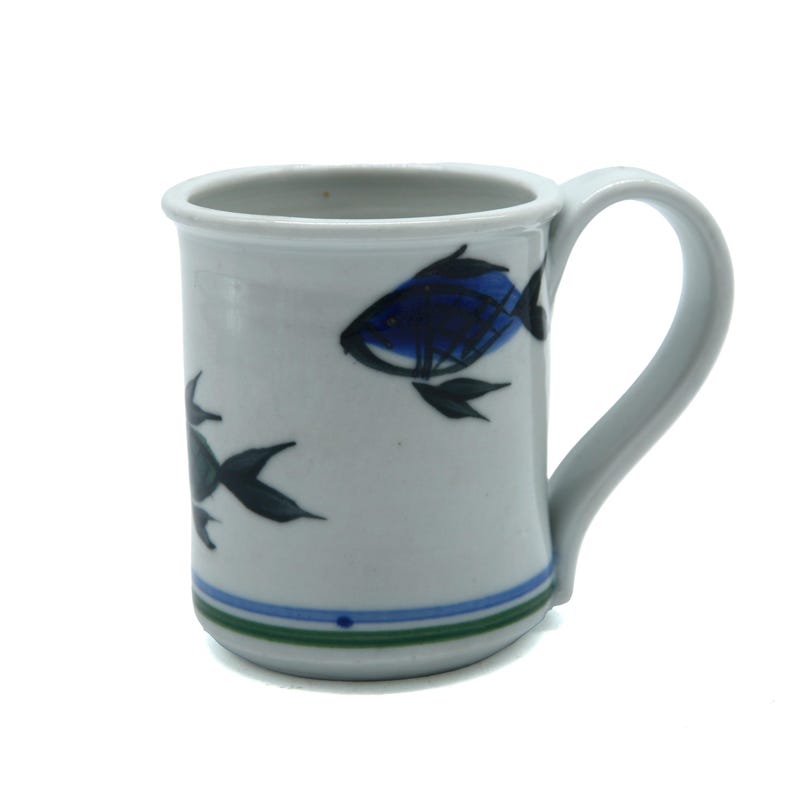 Coastal Studio Pottery Coffee Mug, Blue Fish Art Mug, Fisherman ...