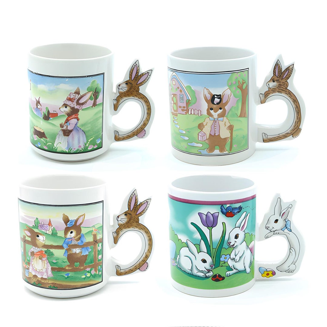 Easter Bunny Coffee Mugs With 3D Handle, Vintage Avon, Funny Cartoon ...