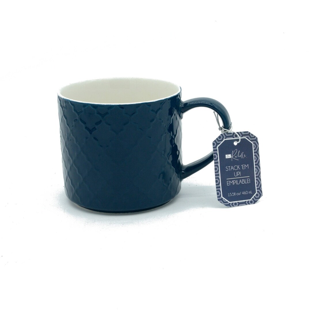 La Rochelle Stack 'em up Mugs Navy Geometric Cross Hatch Embossed ...