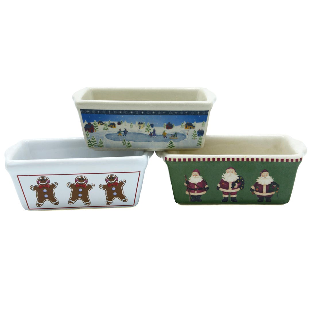 Holiday Mini Loaf Pans, Ceramic Bread Pan, Gingerbread, Santa ...