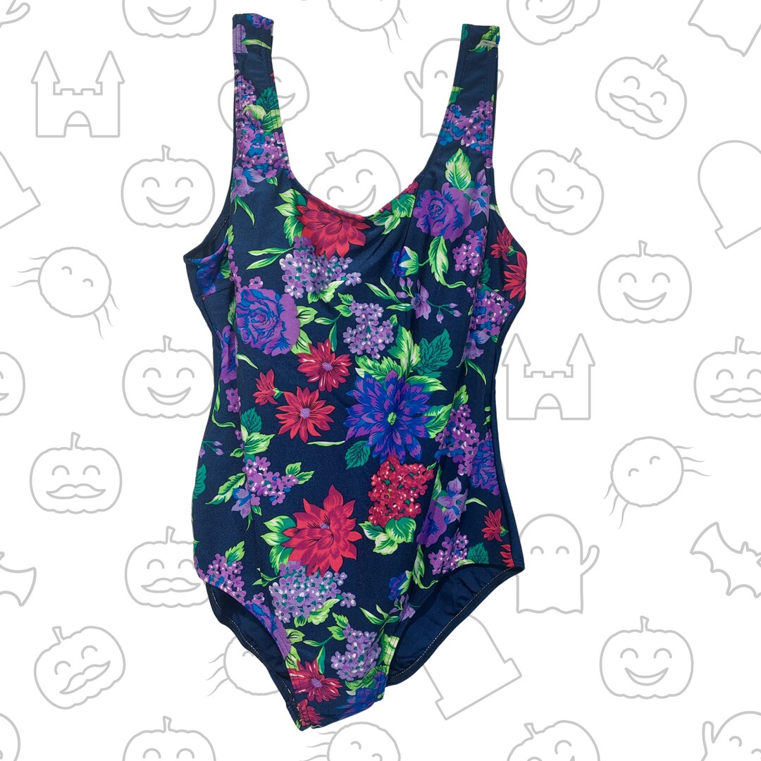 Navy Blue/violet Floral Swimwear Leotard Gymnastics Ladies Costume - Etsy