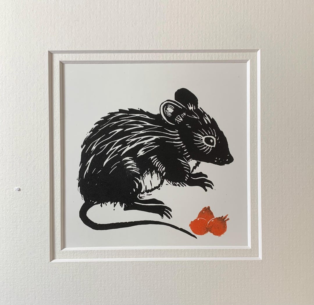 Limited Edition Mouse Linocut Print, Red Berries - Etsy